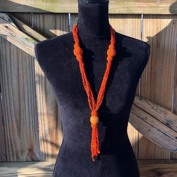 Jewelry | Orange Beaded Tassel Necklace | Poshmark